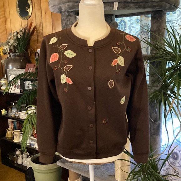 Shenanigans | Tops | Sweatshirt Button Up With Appliqu And Beads | Poshmark